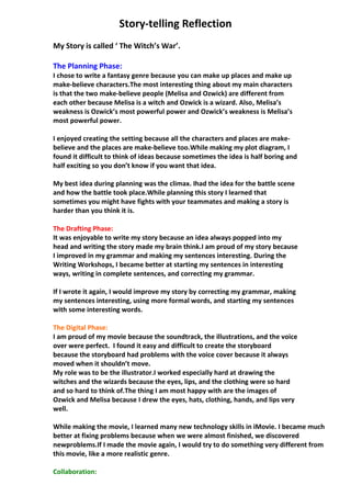 Storytelling reflection | DOCX | Screenwriting | Content Production