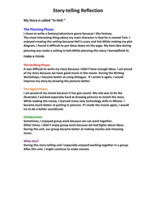 Storytelling reflection | DOCX | Screenwriting | Content Production