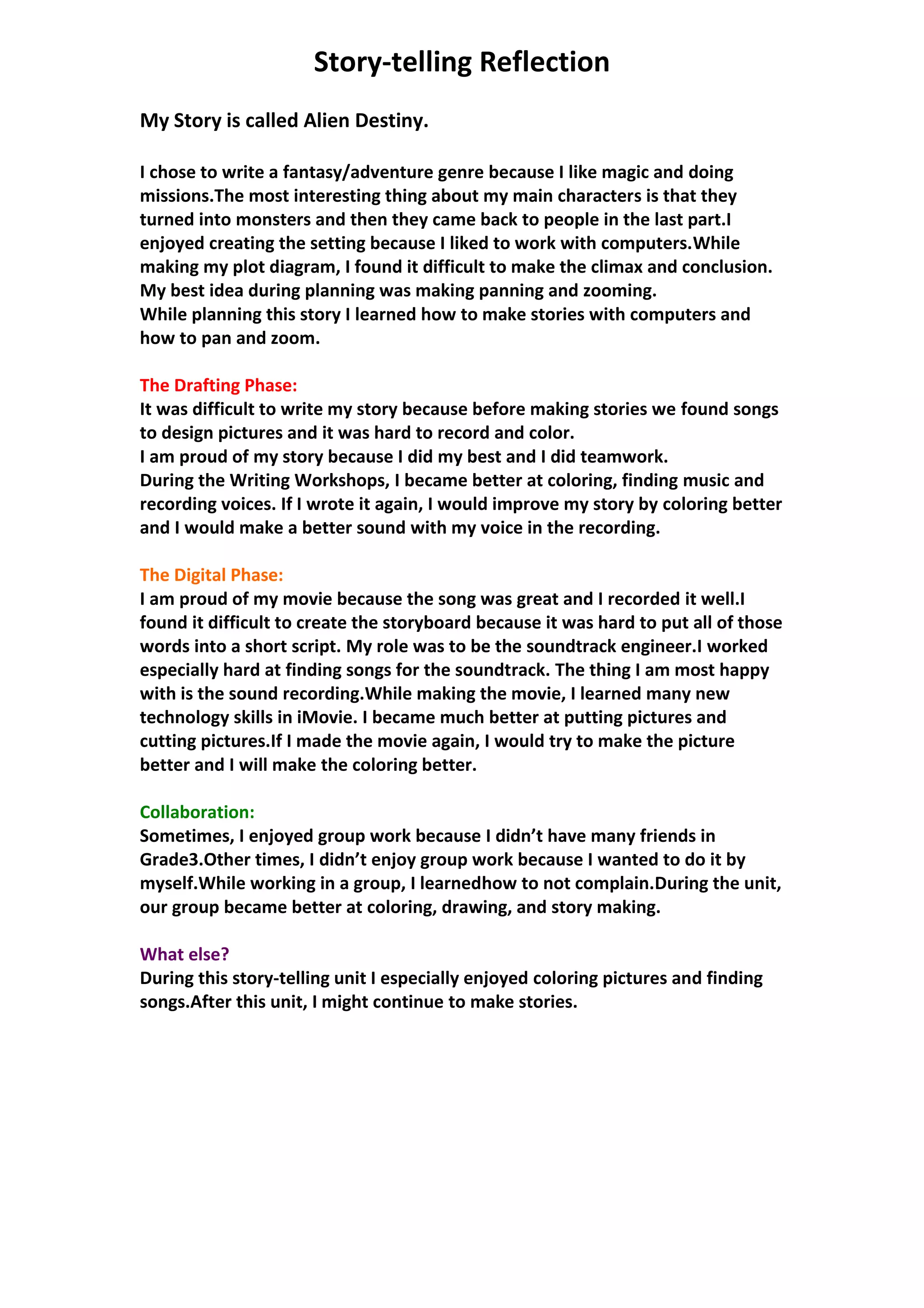 Storytelling reflection Dennis | PDF