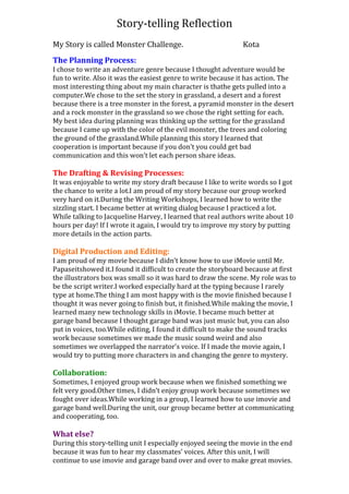 Storytelling reflection | DOCX | Screenwriting | Content Production