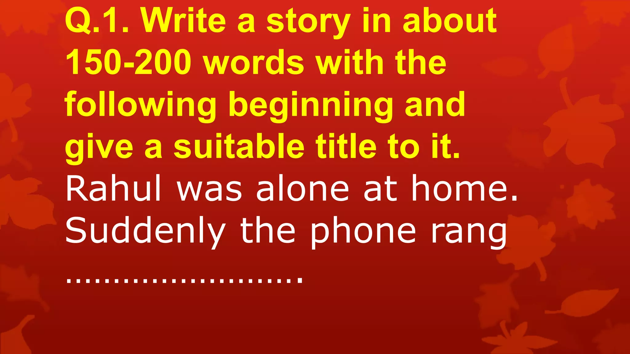 Short Story writting class 10 | PPTX