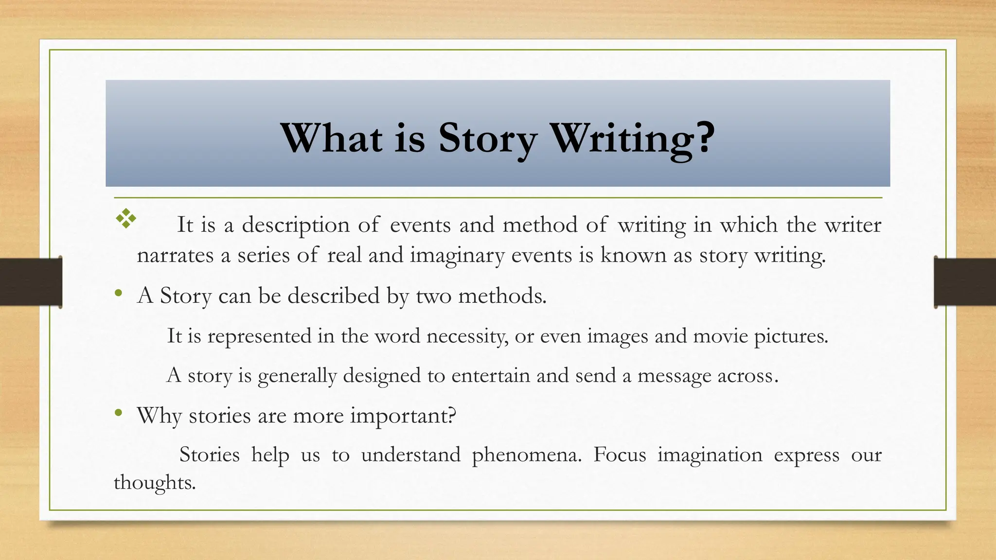 Story writing document conformance profound | PPTX
