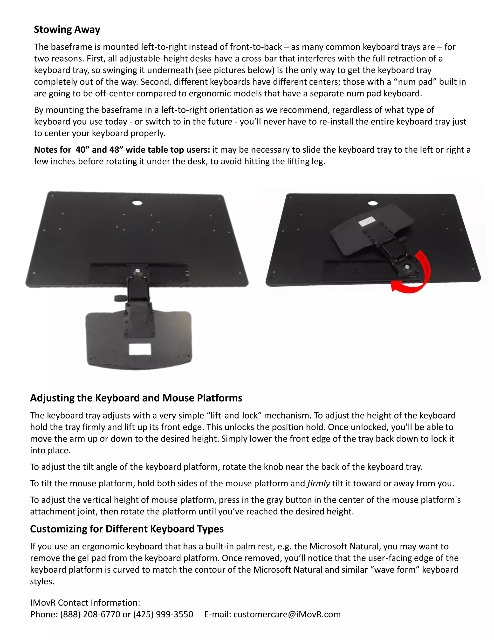 Stowaway Ergonomic Keyboard Tray Installation Manual | PDF