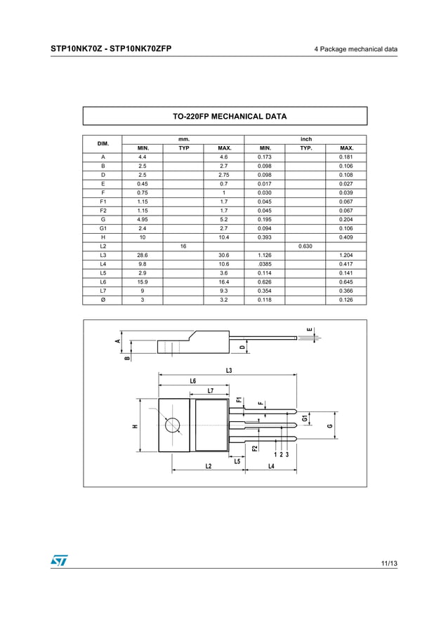 Original N-Channel Mosfet STP10NK70ZFP P10NK70ZFP 10NK70 700V 8.6A TO ...