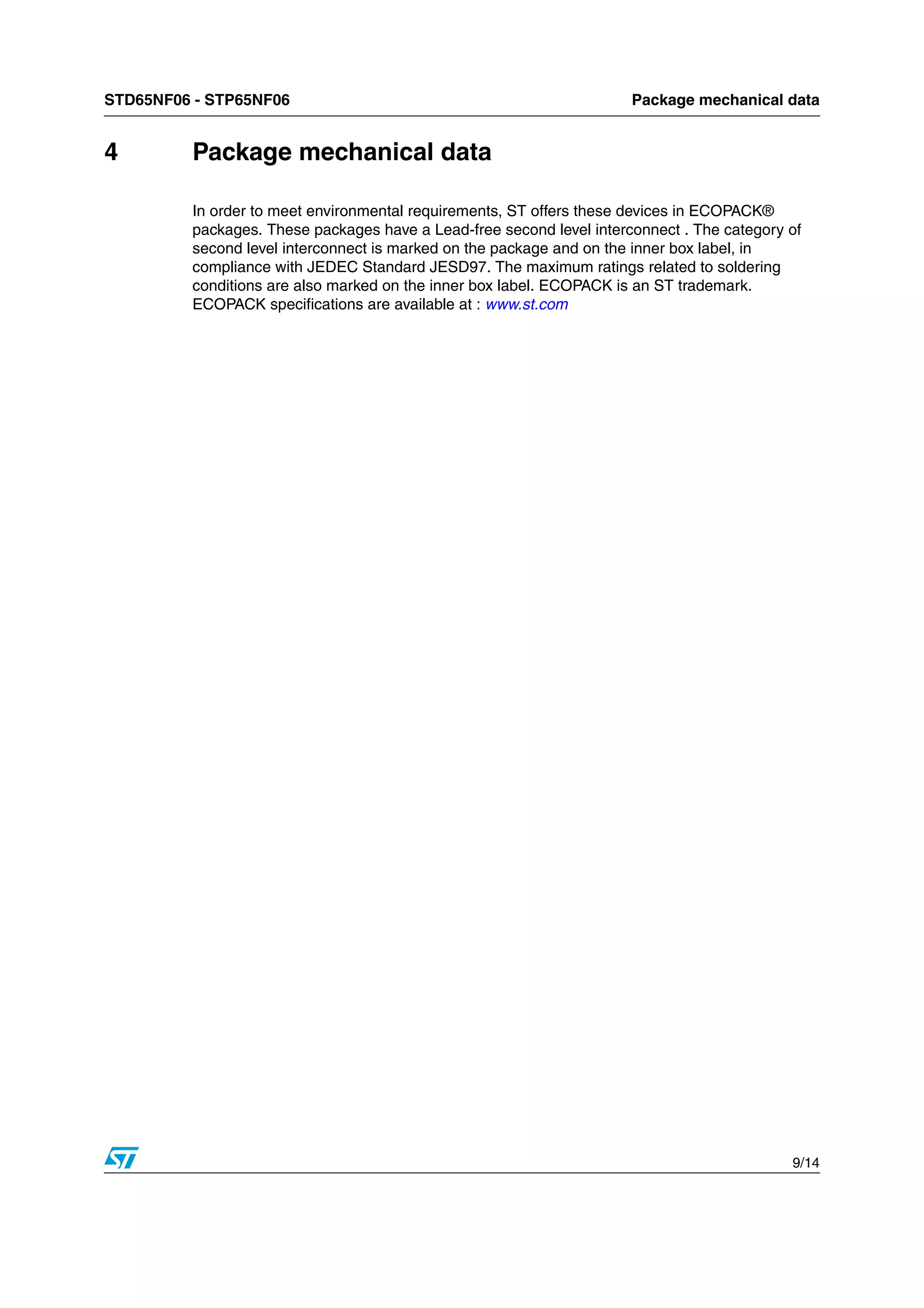 Original N-Channel Mosfet STP65NF06 P65NF06 65A 60V TO-220 New ST | PDF