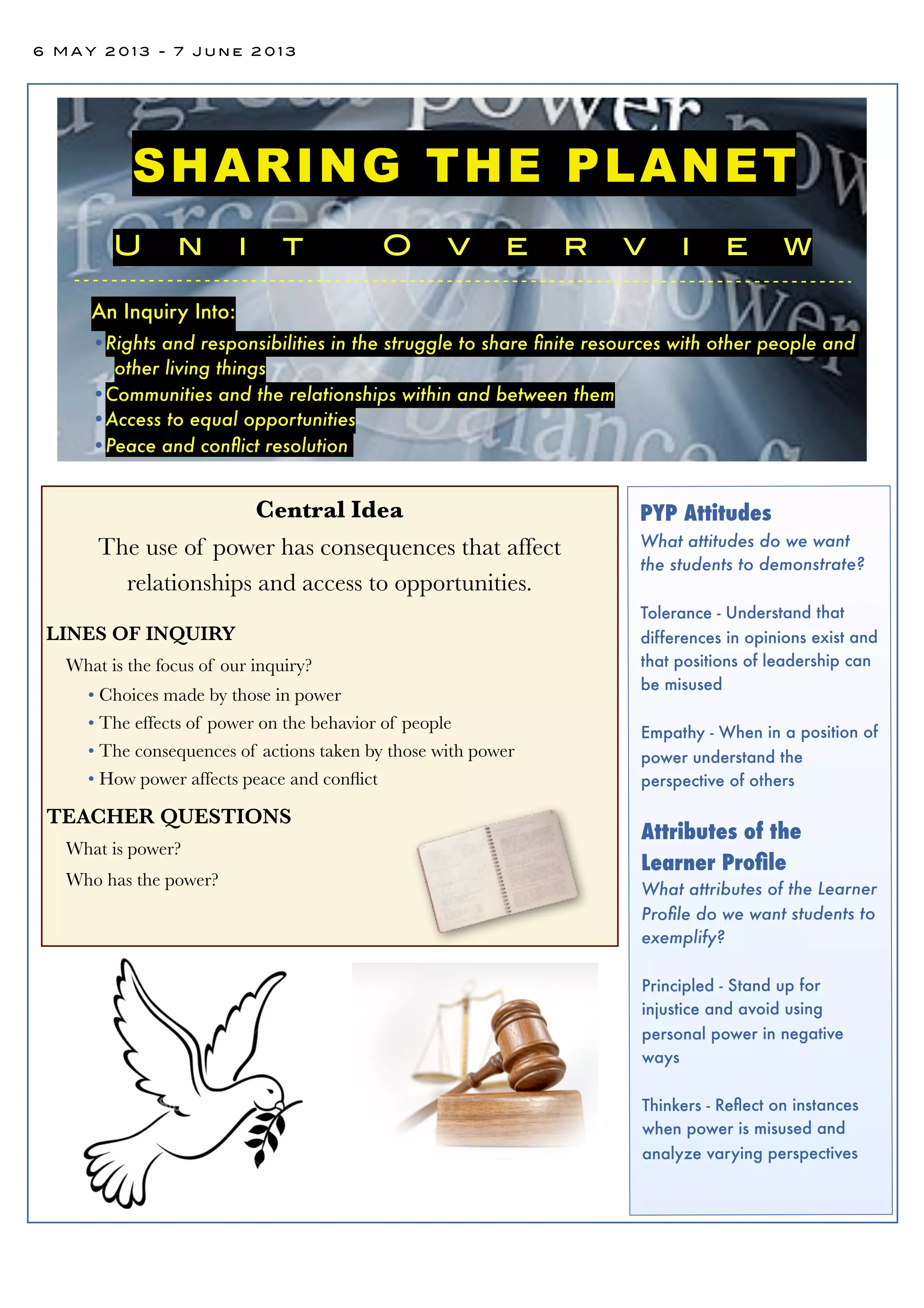 Sharing the Planet Unit Overview 2013 | PDF