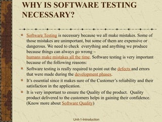 Introduction to software testing and quality assurance | PPTX