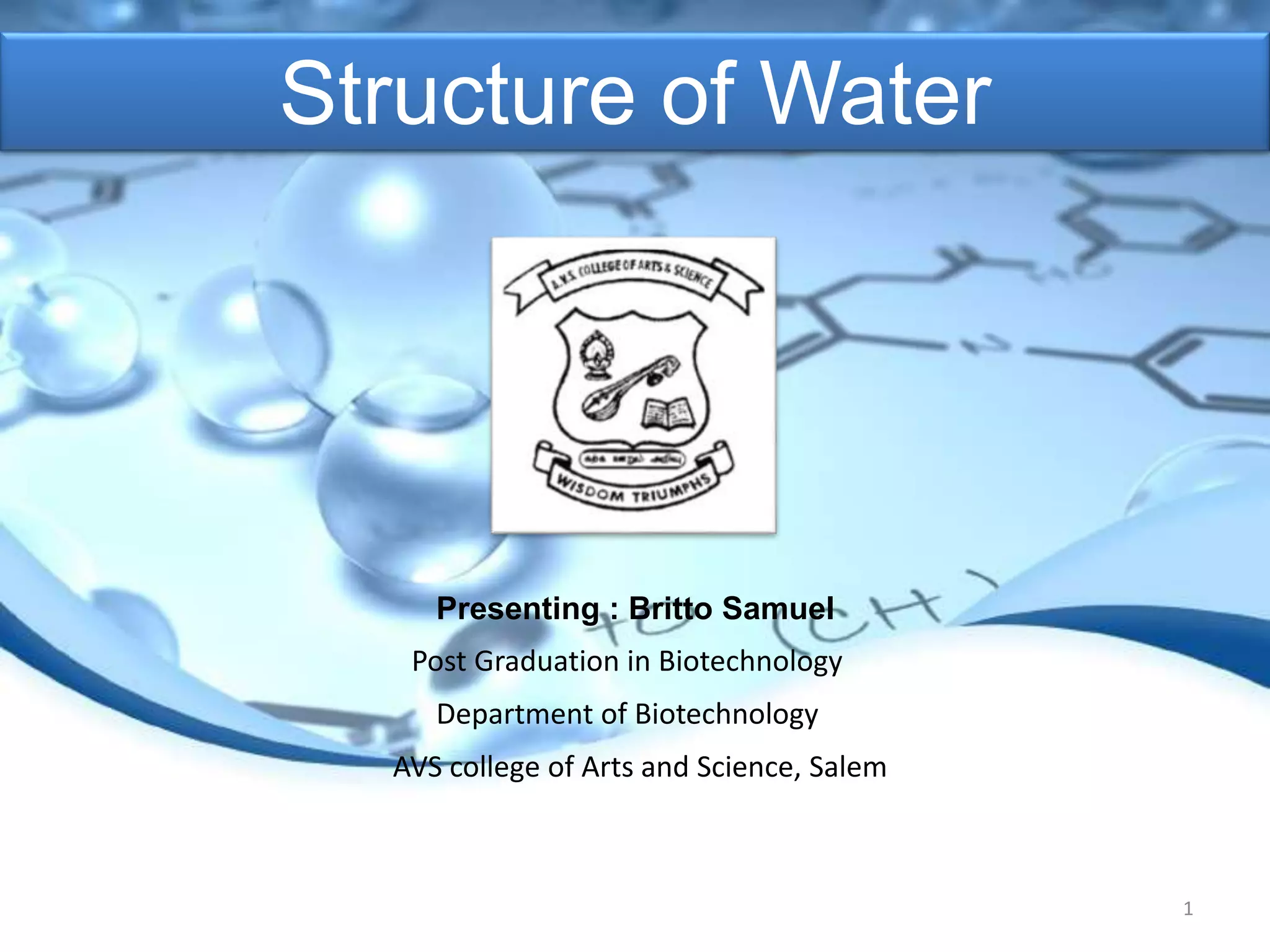 Structure of water | PPTX | Chemistry | Science
