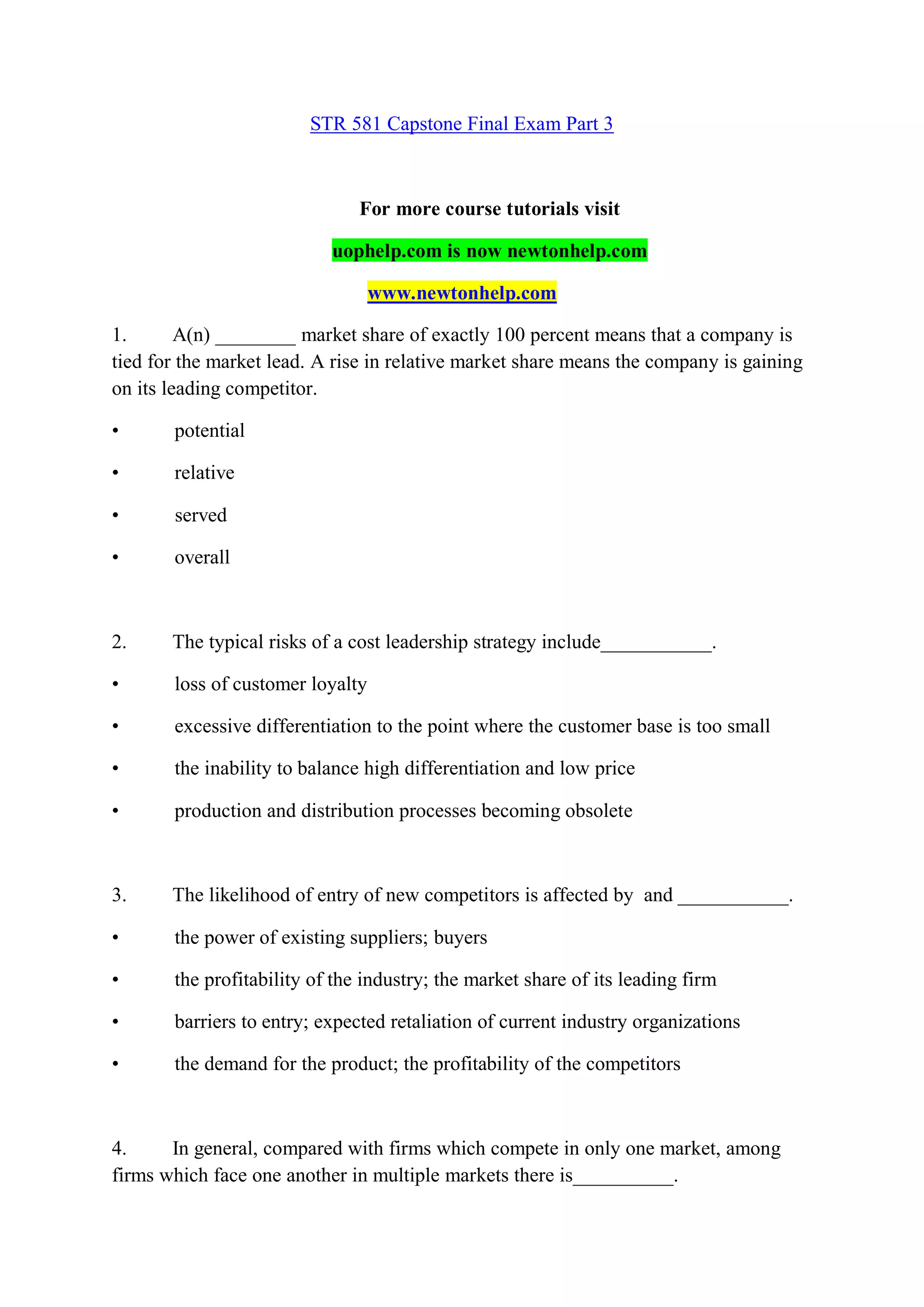 Str 581 capstone final exam part 3 | PDF