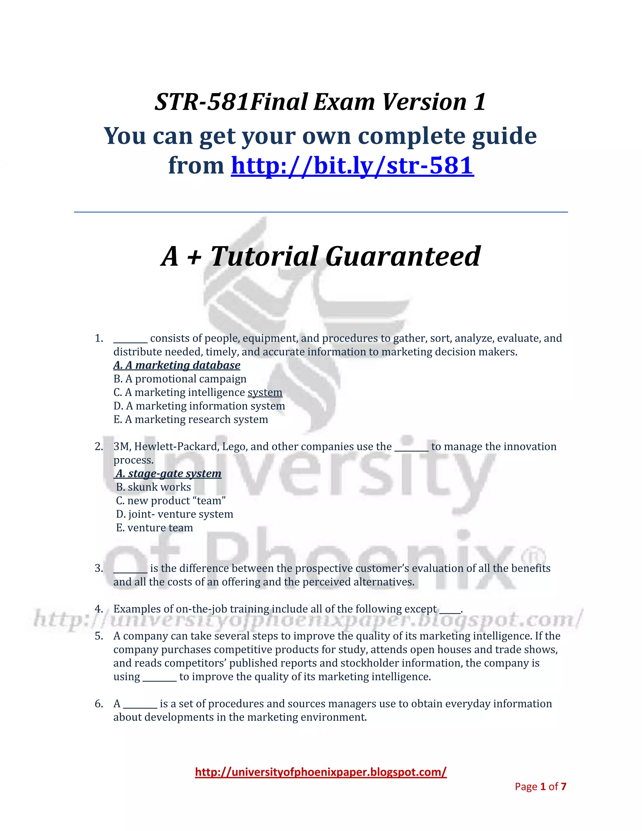 Str 581 Str581 Final Exam Pdf 