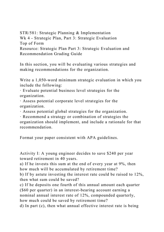 STR581 Strategic Planning & ImplementationWk 4 - Strategic Pla.docx