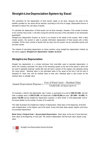 Straight-Line Depreciation System by Excel (MS Word Texs) | PDF