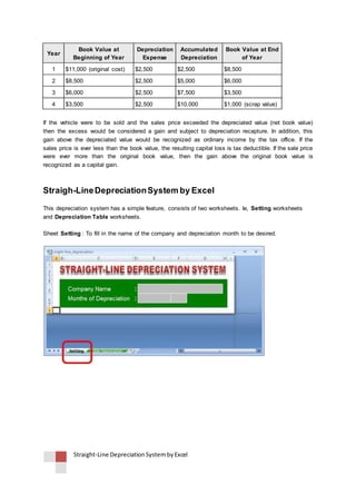 Straight-Line Depreciation System by Excel (MS Word Texs) | DOCX