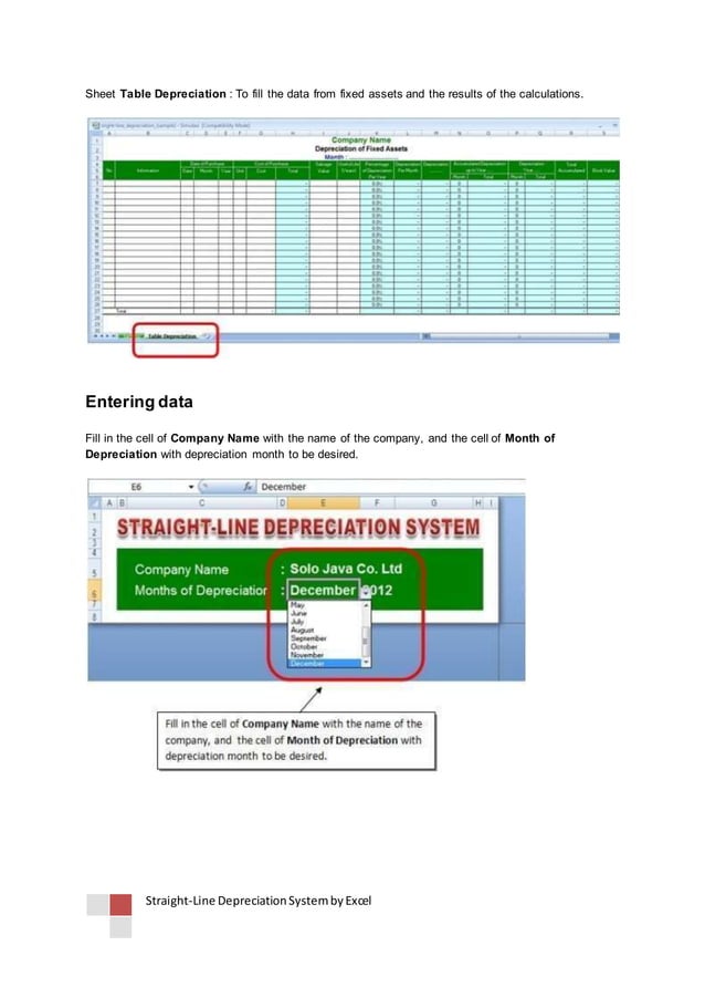 Straight-Line Depreciation System by Excel (MS Word Texs) | PDF