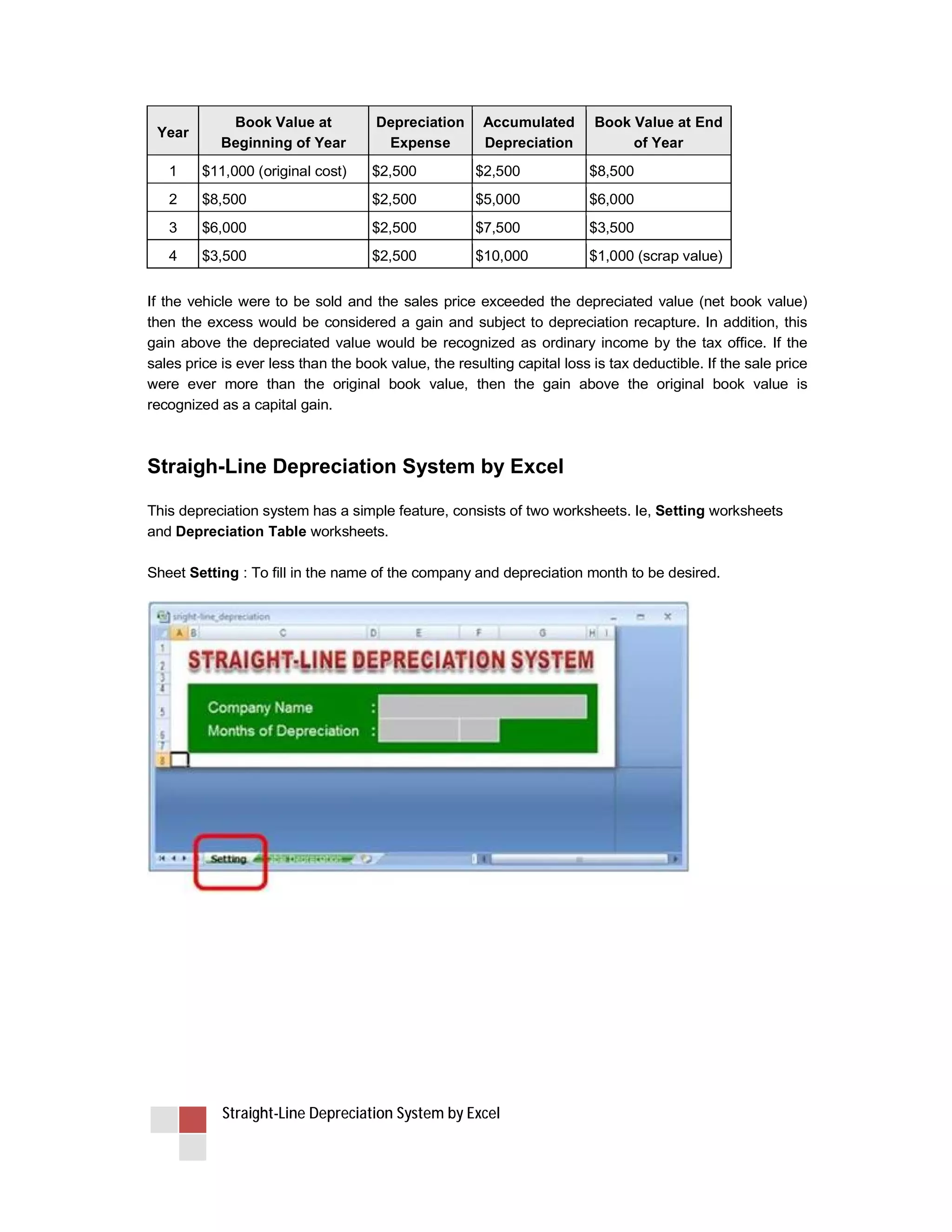 Straight-Line Depreciation System by Excel | PDF
