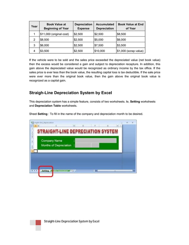Straight-Line Depreciation System by Excel | PDF