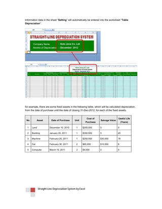 Straight-Line Depreciation System by Excel | PDF