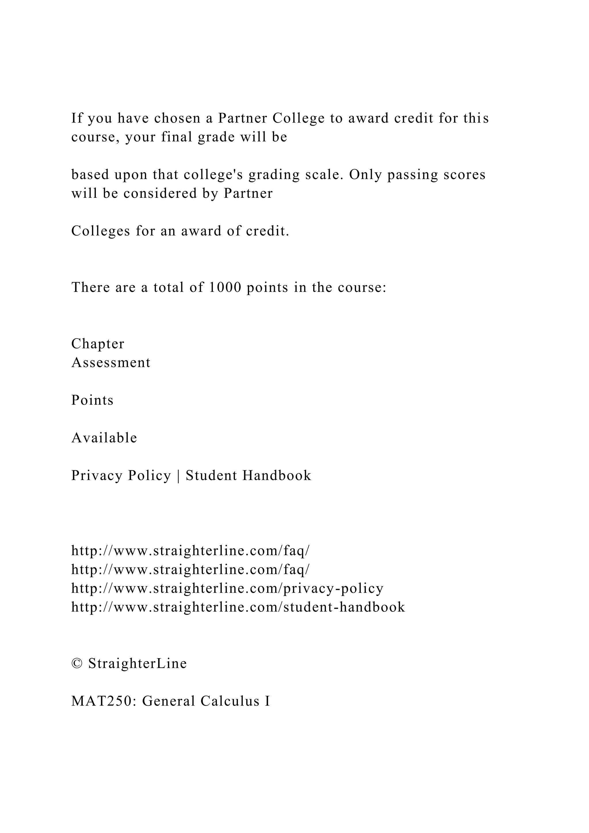 © StraighterLine MAT250 General Calculus I General .docx