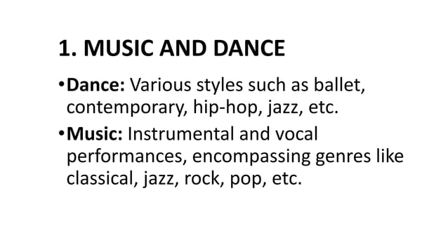 STRAND 1.0 FOUNDATIONS OF CREATIVE ARTS AND SPORTS.pptx | Musicals | Genres
