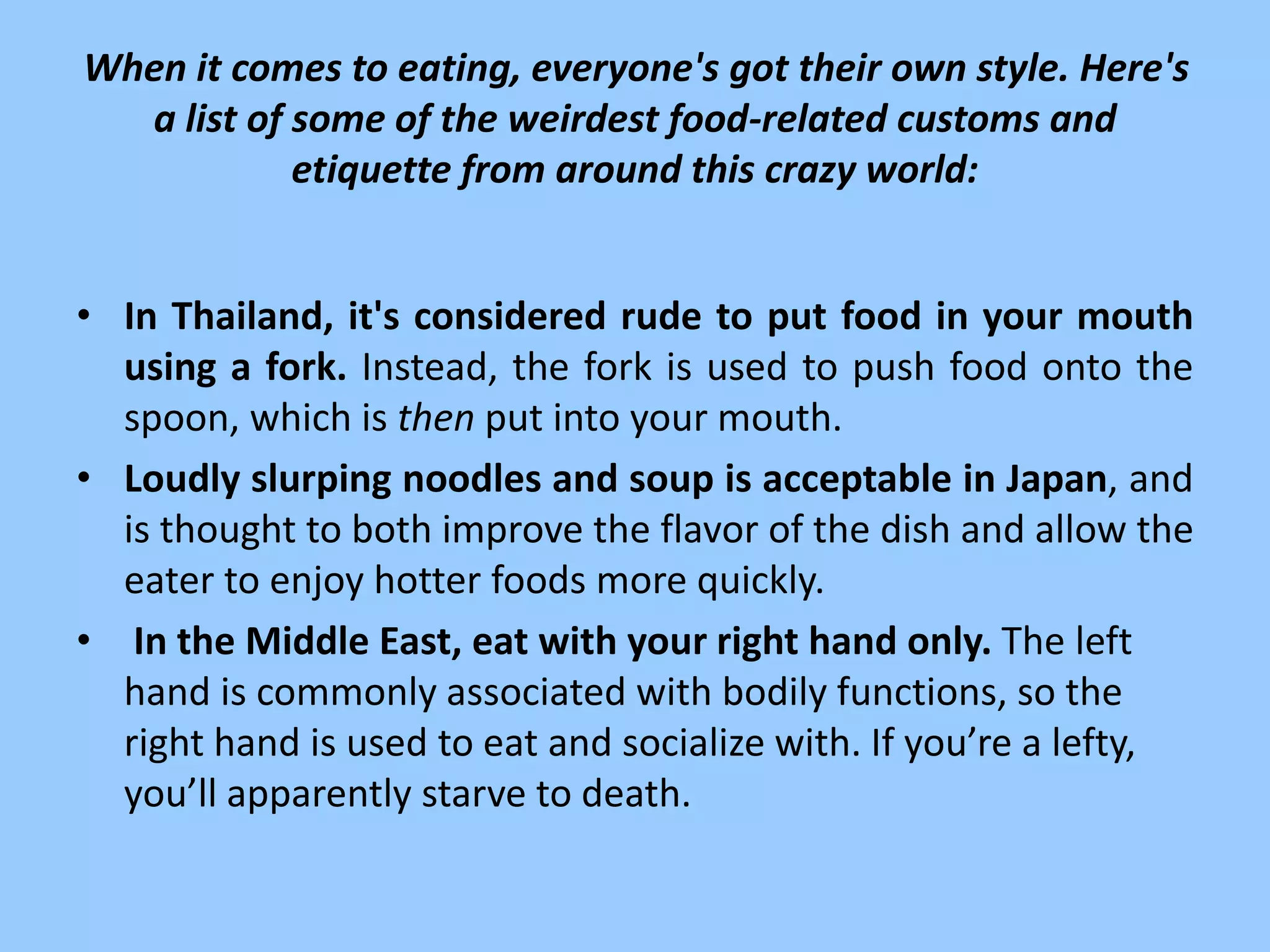 Strange eating habits around the world | PPTX