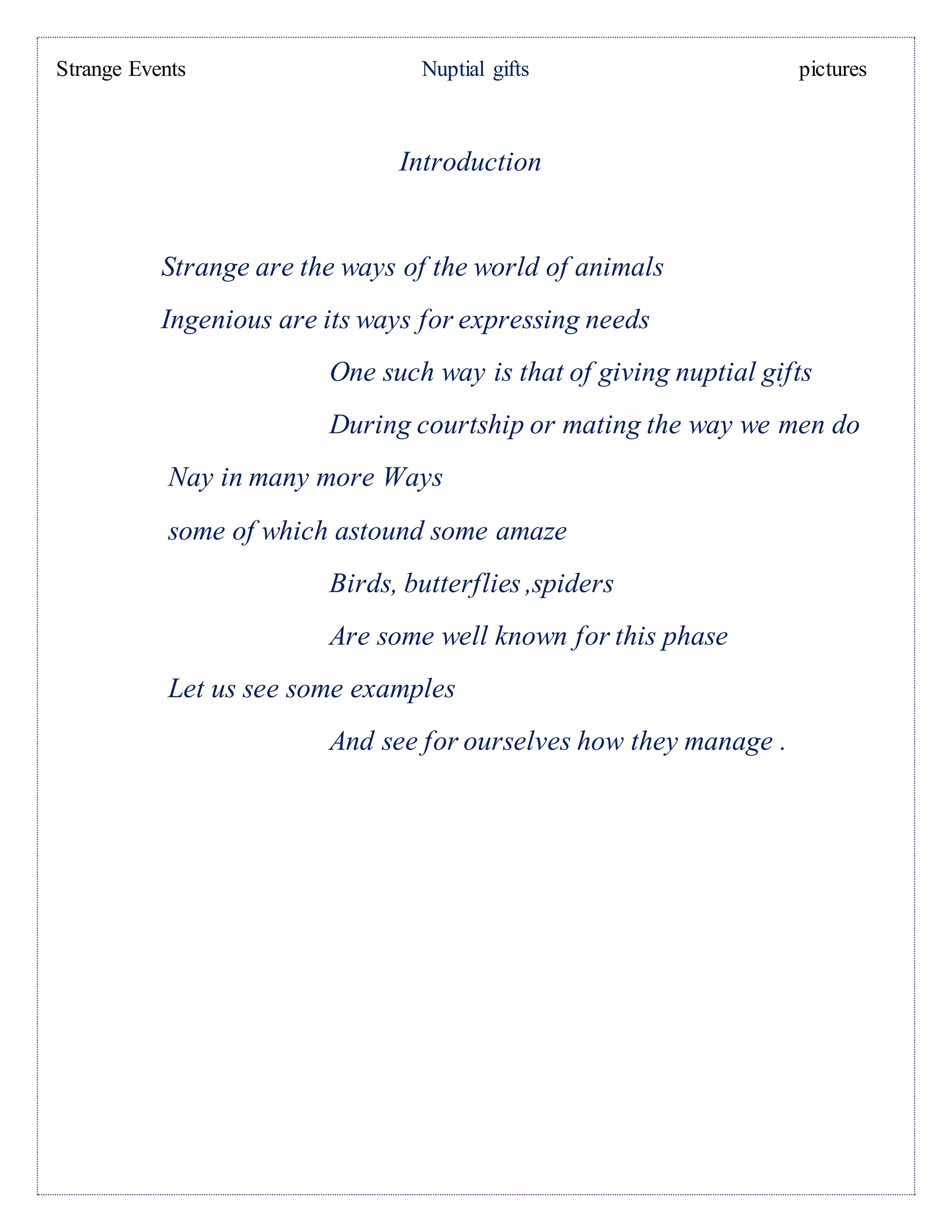 Strange events in bio world - Nuptial gifts pictures | PDF