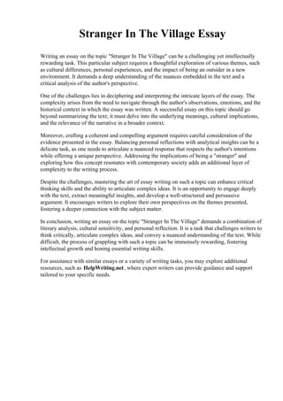 Stranger In The Village Essay. A.T. Still University | PDF