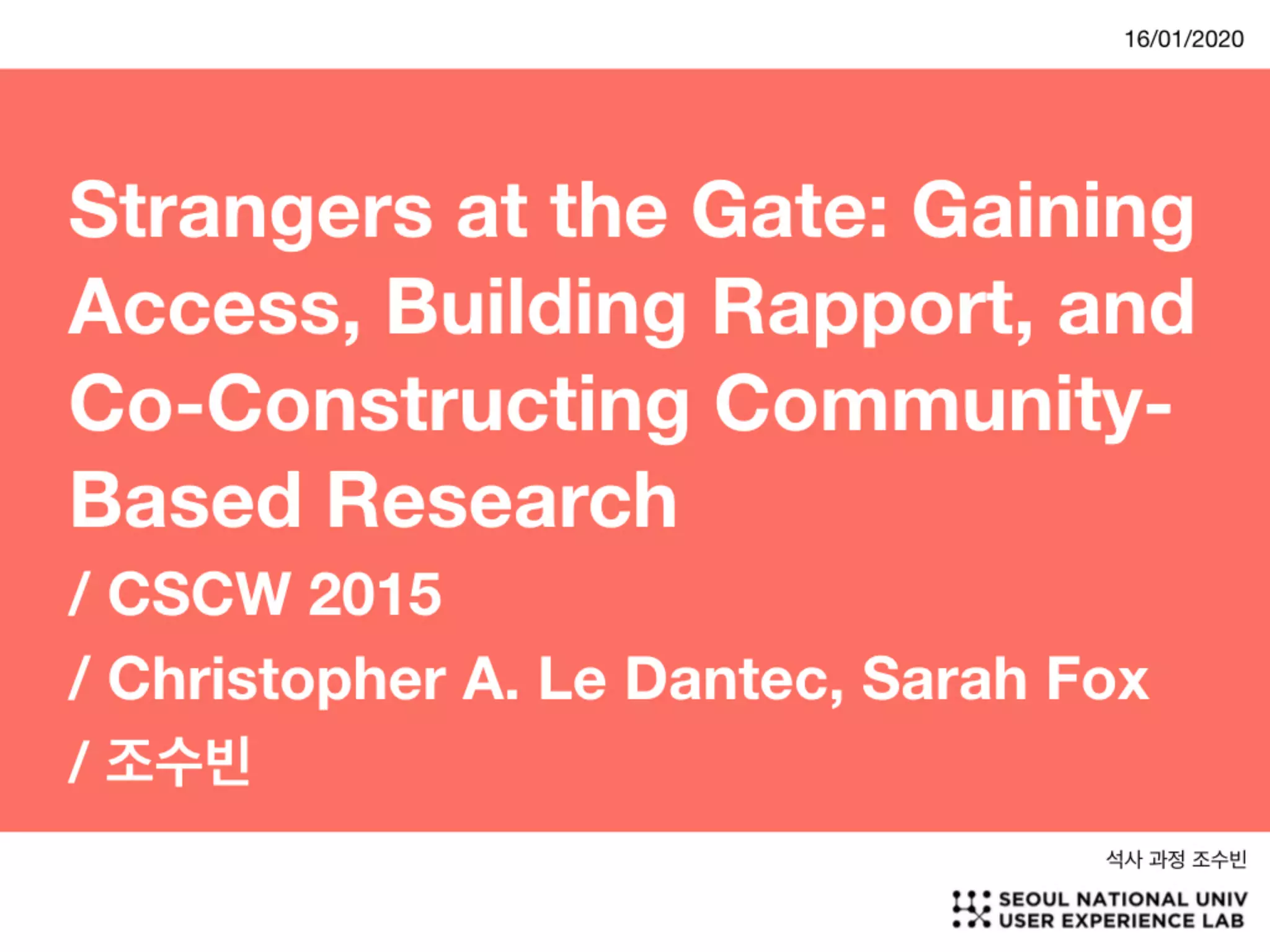 Strangers at the Gate: Gaining Access, Building Rapport, and Co-Constructing Community-Based ...
