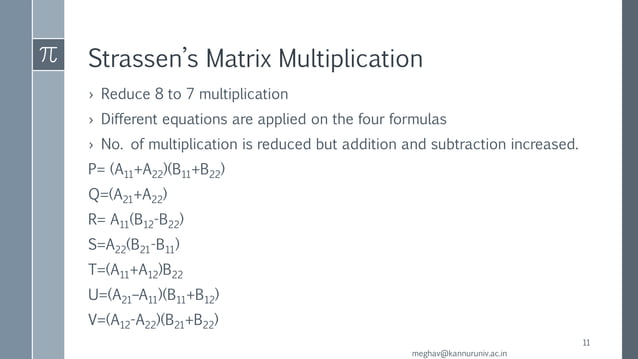 Strassen's matrix multiplication | PPTX