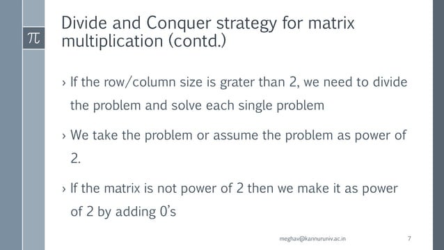 Strassen's matrix multiplication | PPTX