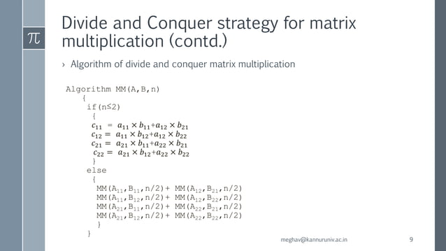 Strassen's matrix multiplication | PPTX