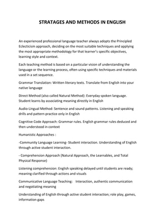 Stratages and methods in english lesson | PDF