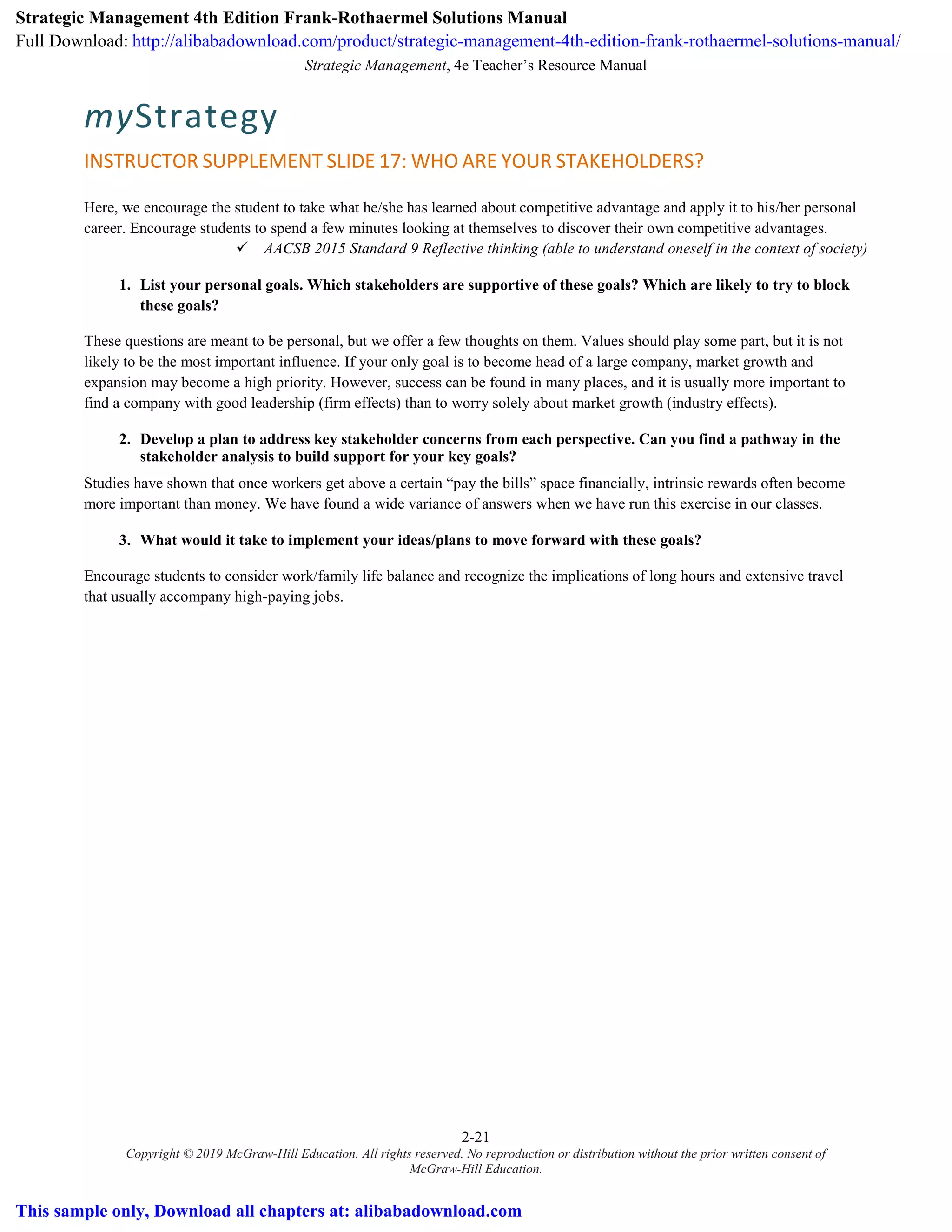 Strategic Management 4th Edition Frank-Rothaermel Solutions Manual | PDF