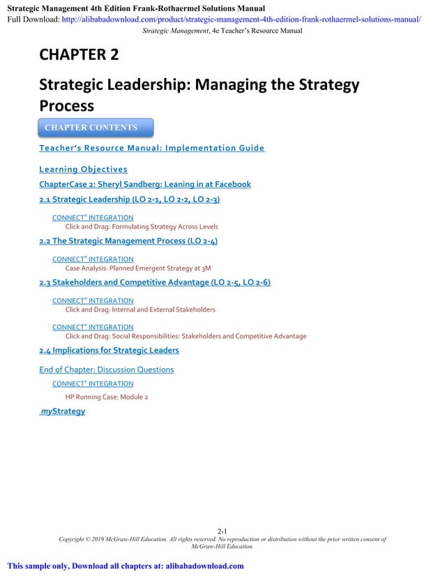 Strategic Management 4th Edition Frank-Rothaermel Solutions Manual | PDF