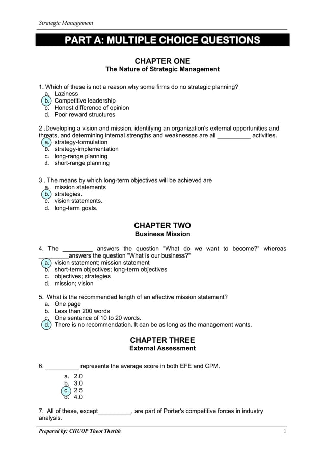 Strategic management-multiple-choice-questions SIDDANNA M BALAPGOL | PDF