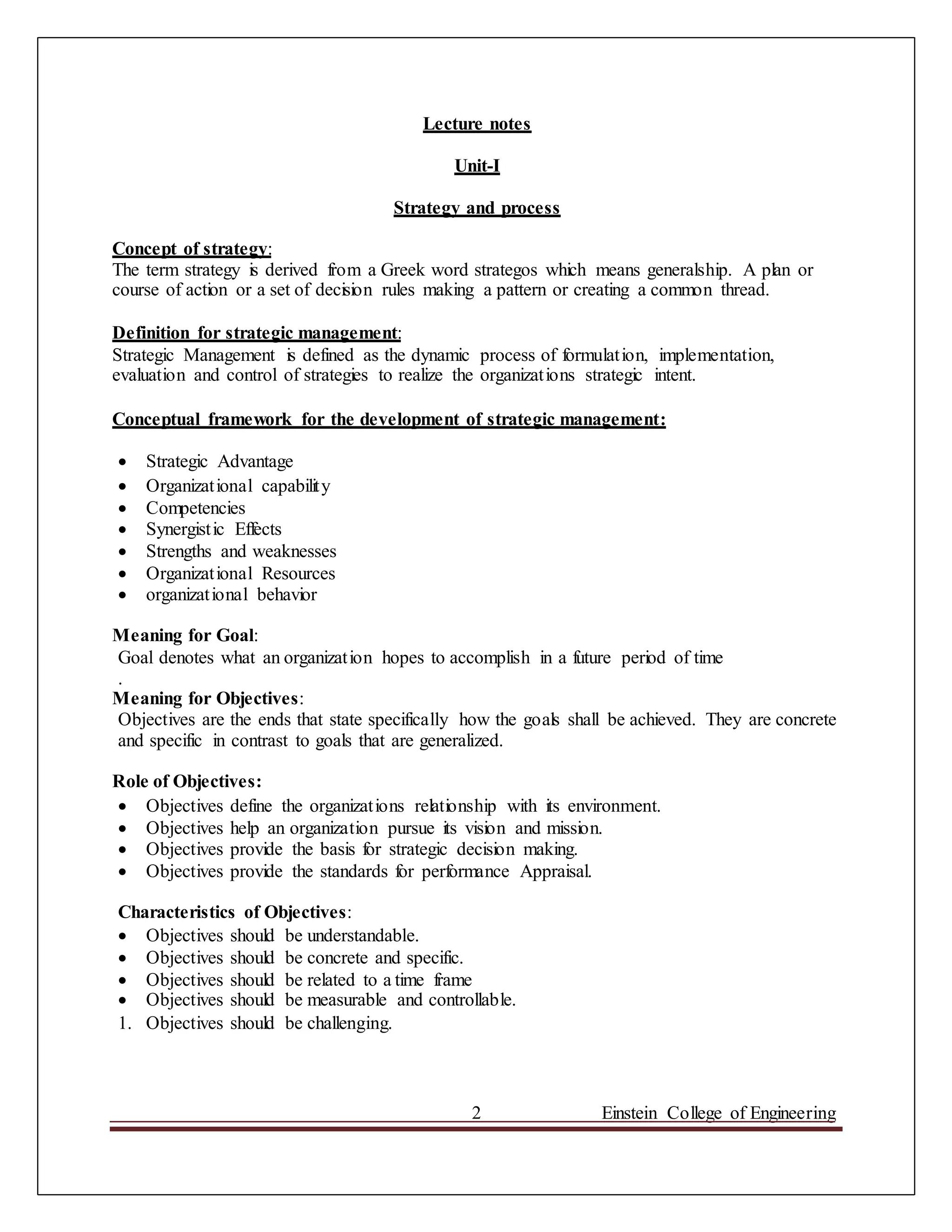 Strategic management - short notes | DOCX