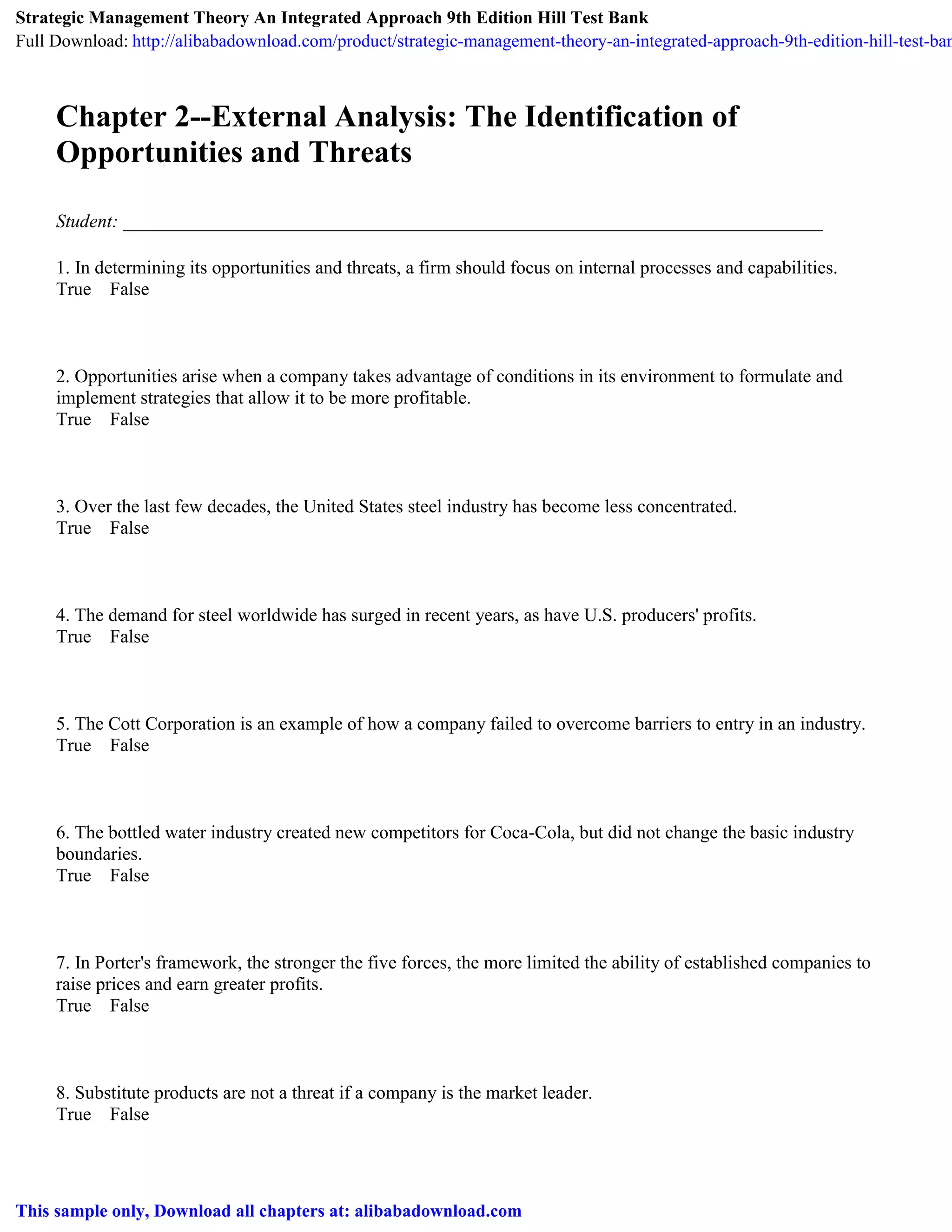 Strategic Management Theory An Integrated Approach 9th Edition Hill ...
