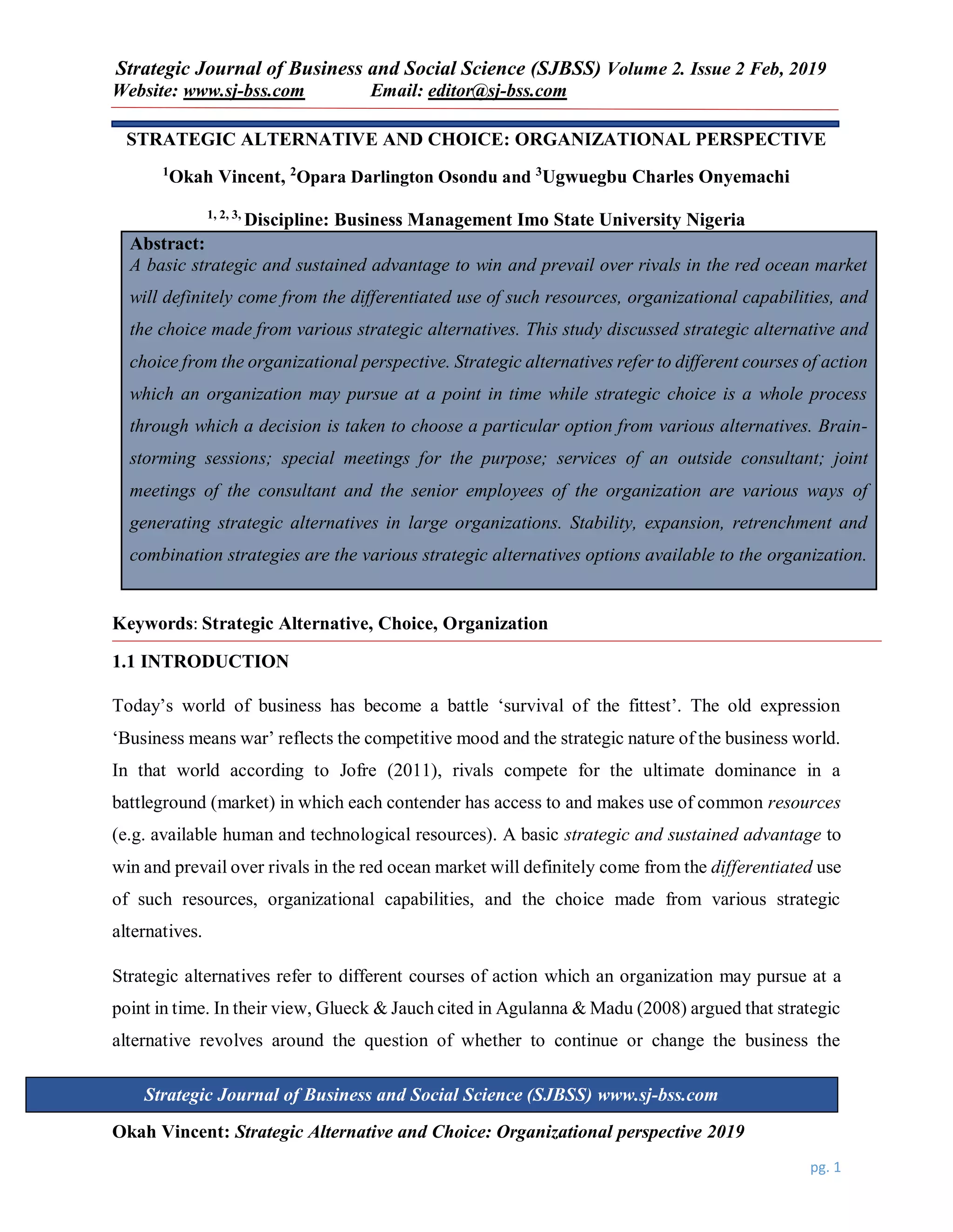 Strategic alternative and choice sjbss | PDF