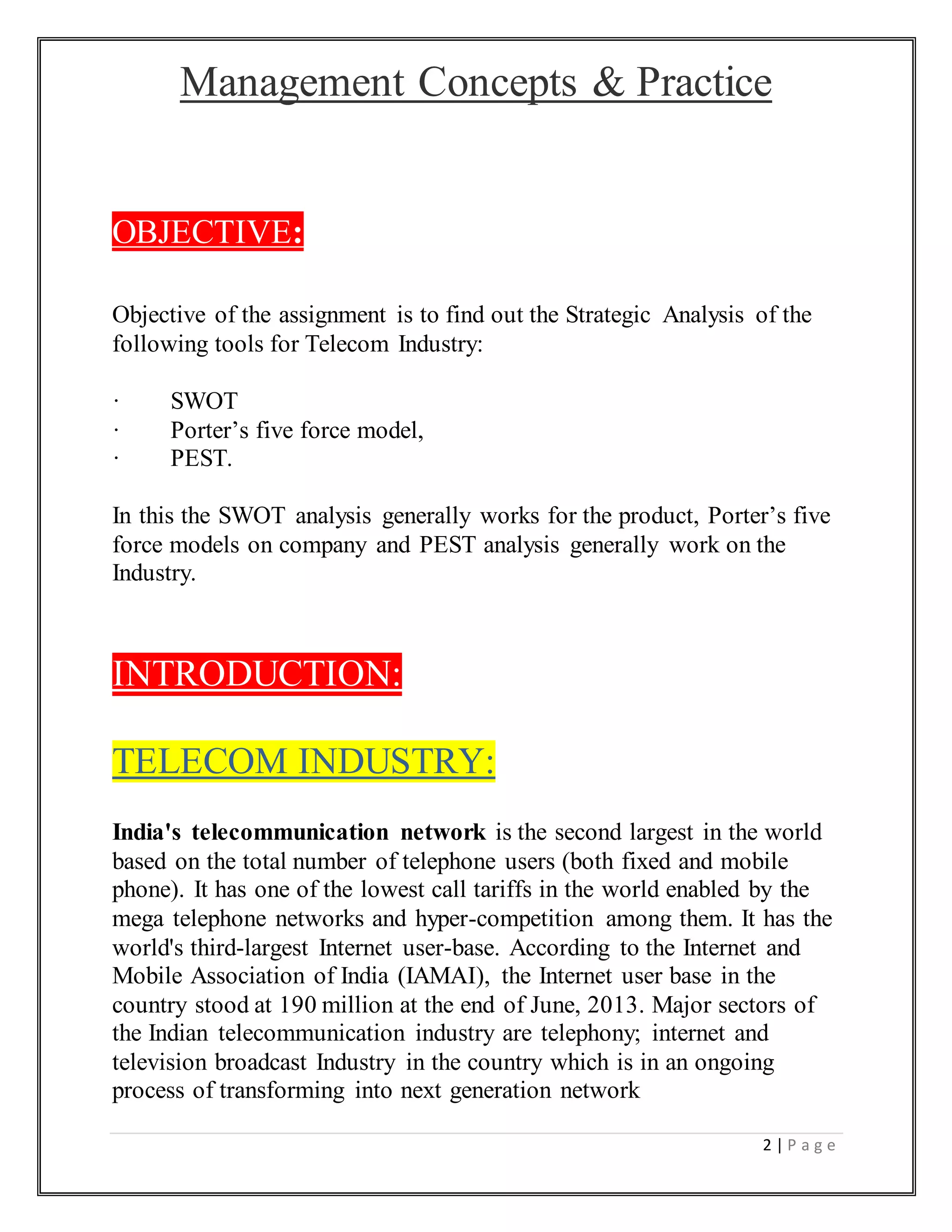 Strategic analysis on telecom industries | DOCX