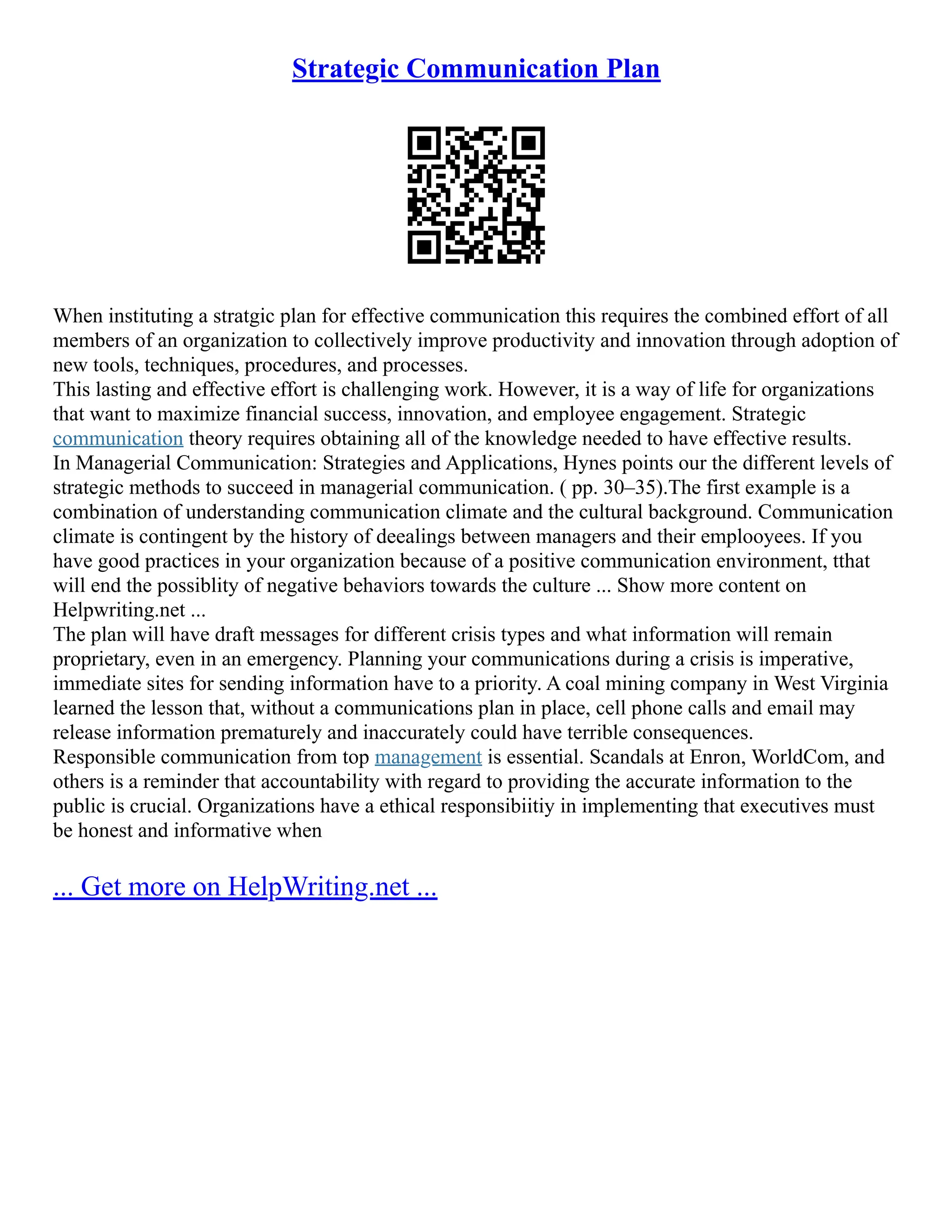 Strategic Communication Plan | PDF
