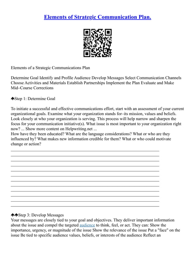 Strategic Communication Plan | PDF