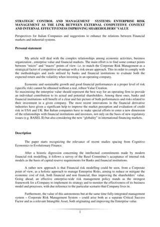 Strategic control and management systems. enterprise risk management as the link between ...