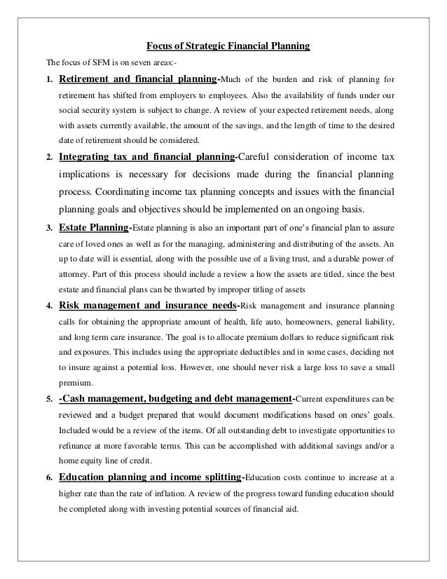 Strategic Financial Planning Strategic Financial Planning