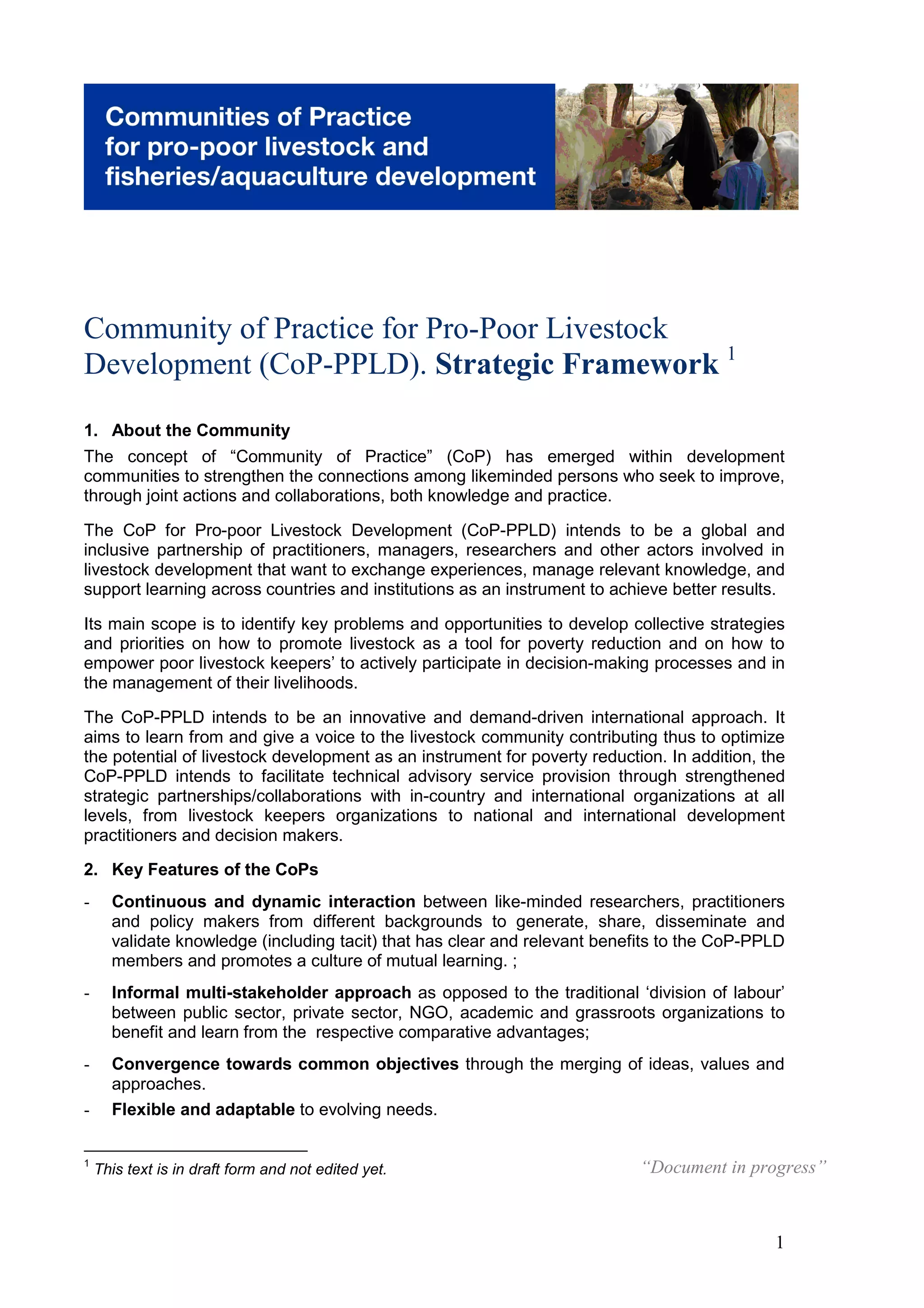 Community of Practice for Pro-Poor Livestock Development (CoP-PPLD). Strategic Framework | PDF
