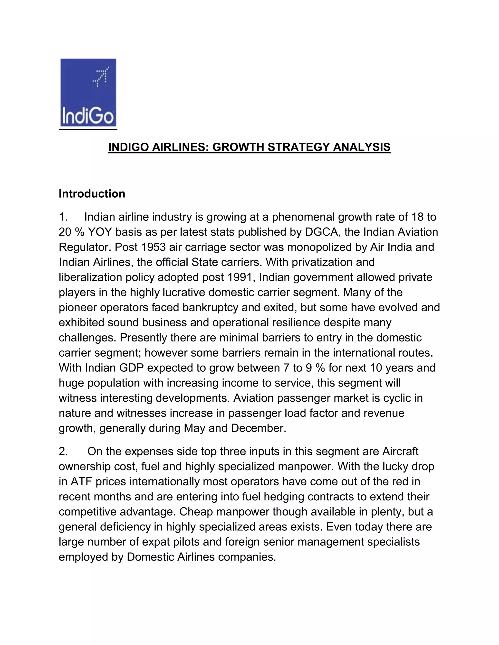 Strategic growth analysis indi go airlines | PDF