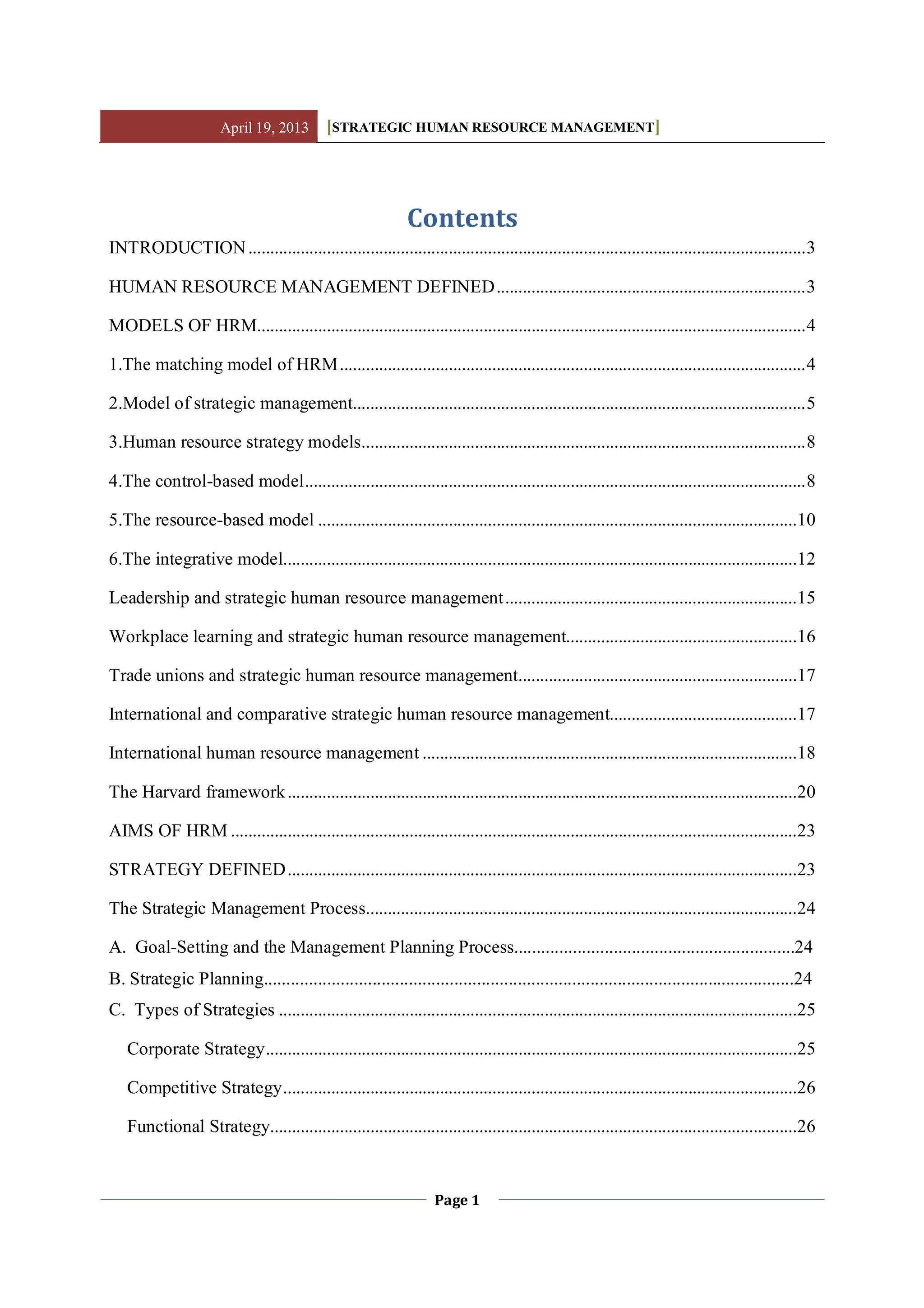 STRATEGIC HUMAN RESOURCE MANAGEMENT PROJECT | PDF