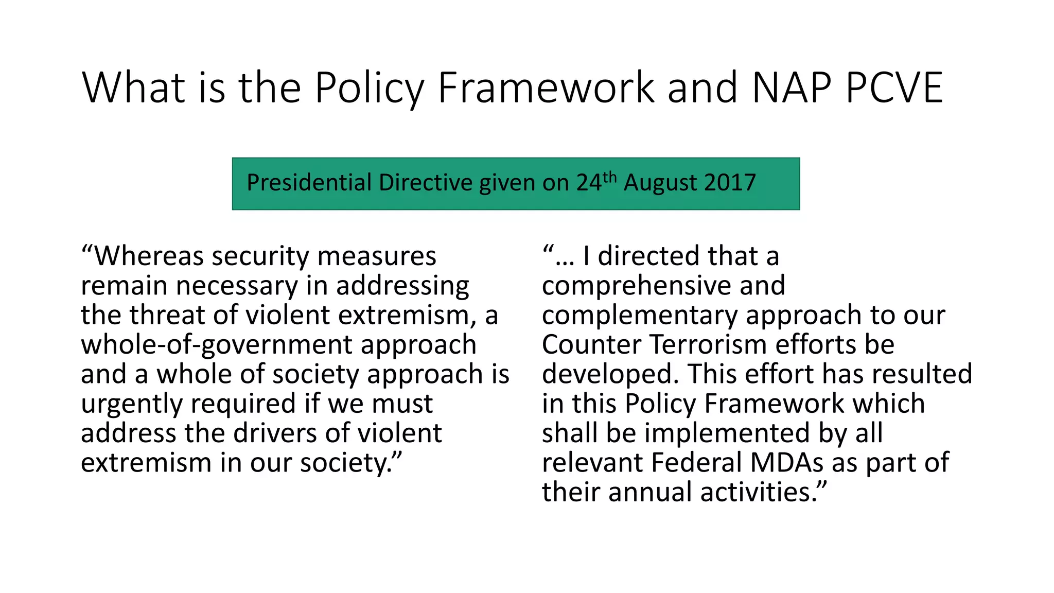 Strategic implementation matrix for policy framewok and nap on pcve | PPT