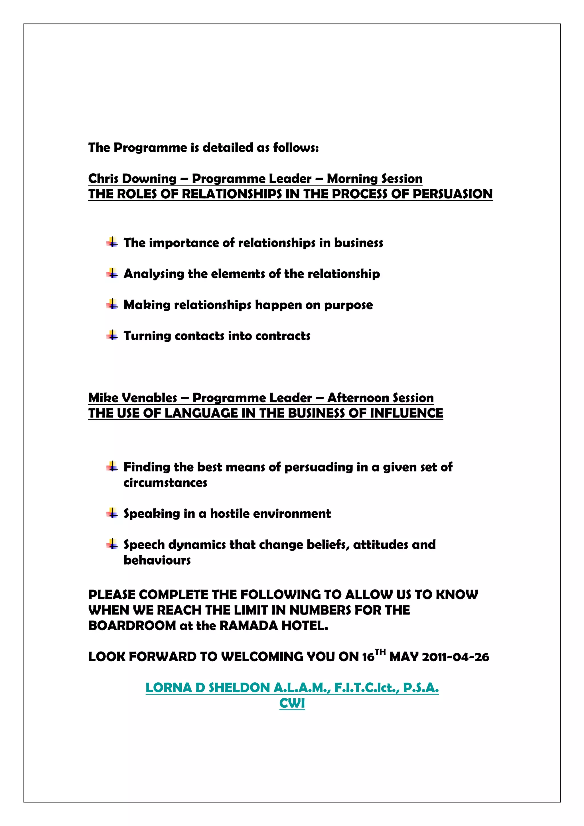 Strategic Influencing Programme 16th May Invitation | PDF