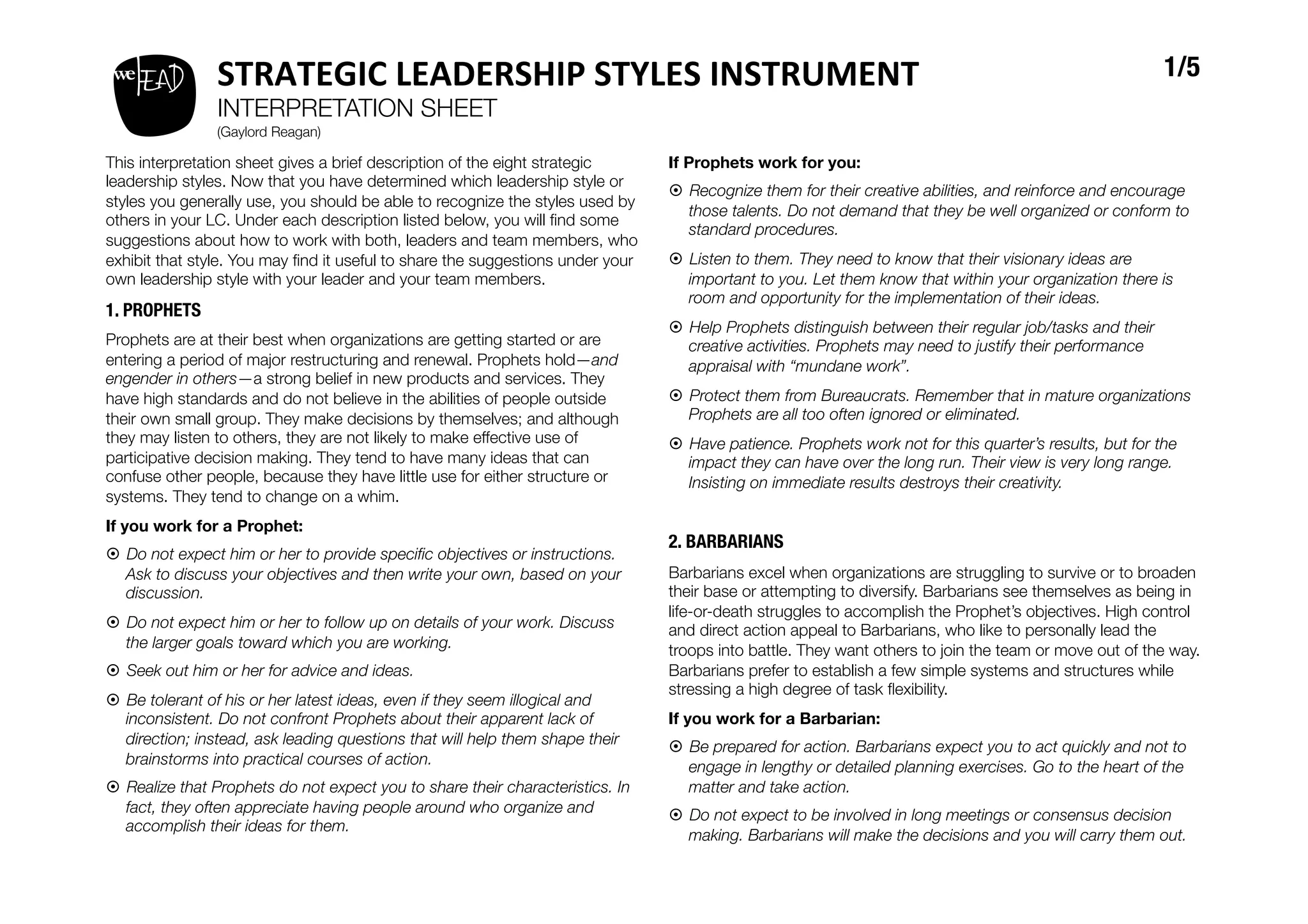 Strategic leadership styles instrument | PDF