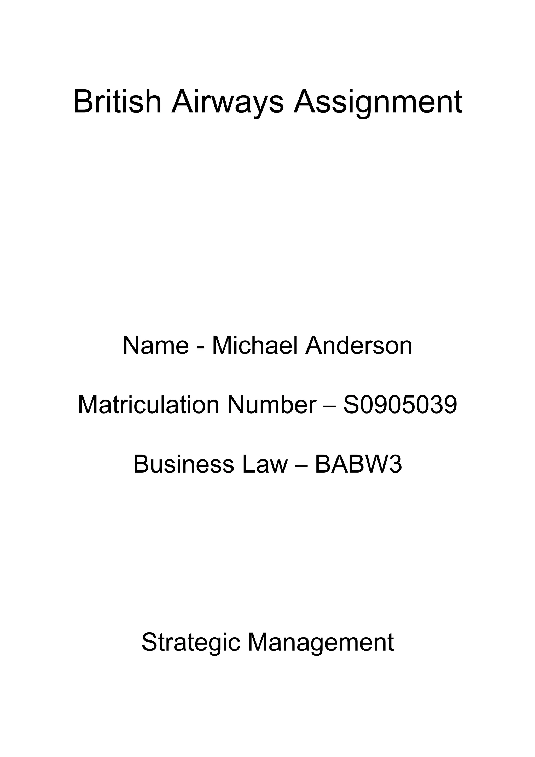 Strategic management british airways | DOC