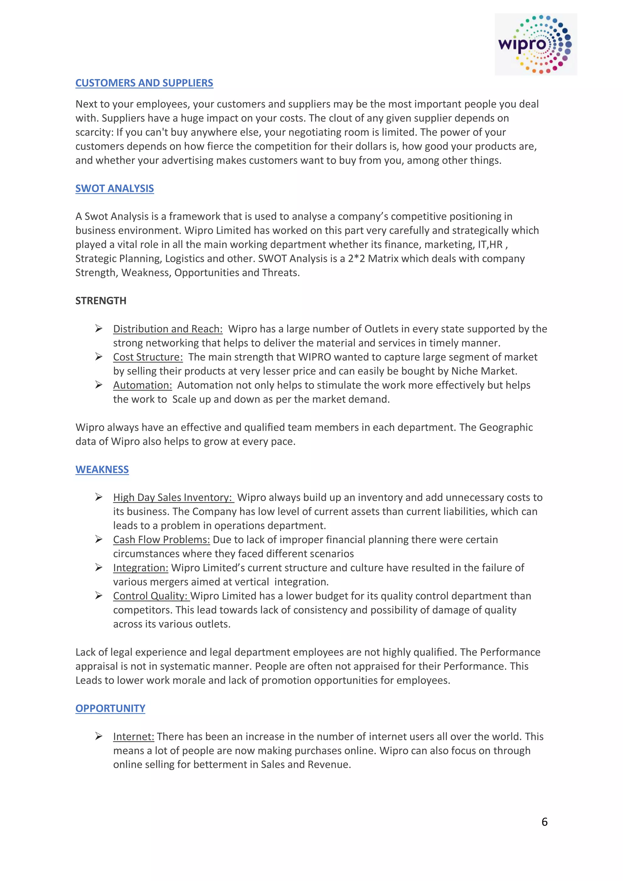 Strategic management assignment wipro | PDF